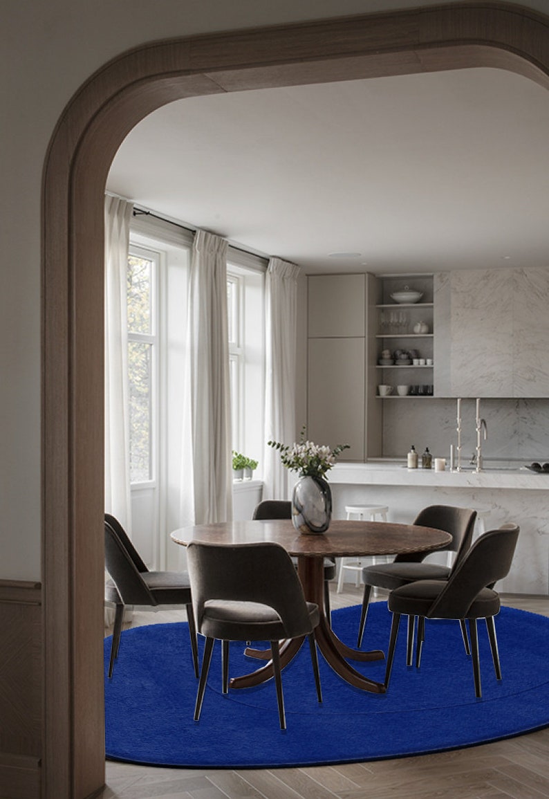 Irregular Shape Hand Tufted Rug Kidney Bean Shape Cobalt Blue Solid Rug ...