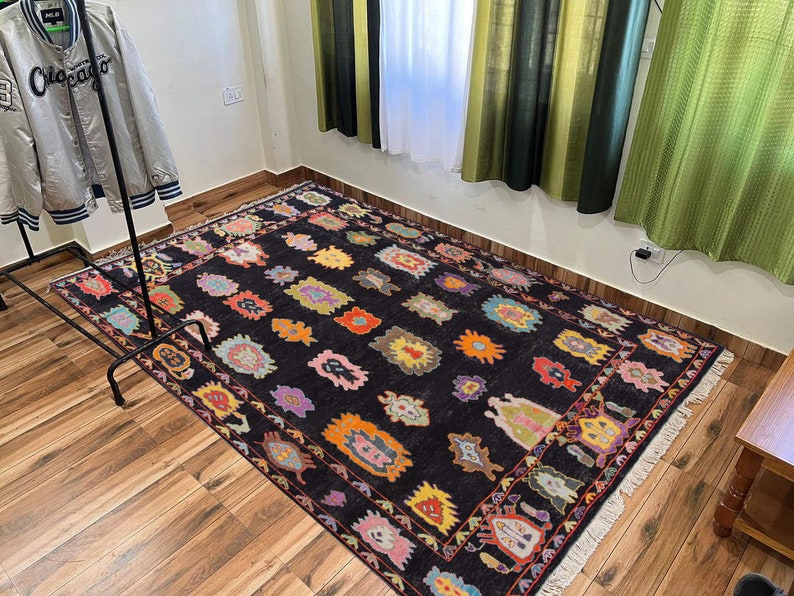 Black Modern Turkish Oushak Handmade Wool Rug for Living Room and ...