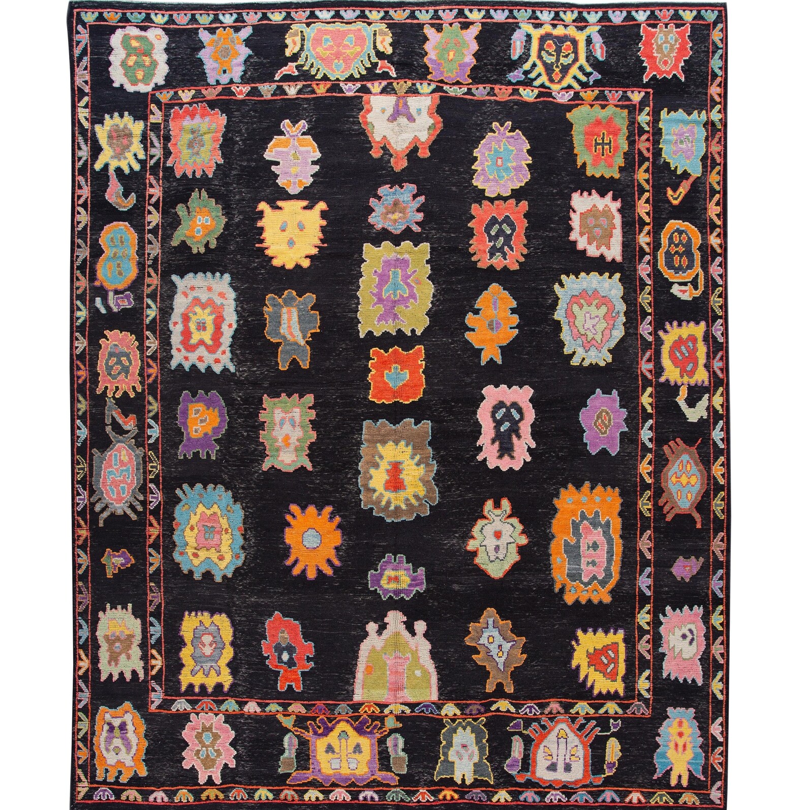 Black Modern Turkish Oushak Handmade Wool Rug for Living Room and ...