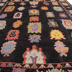 Black Modern Turkish Oushak Handmade Wool Rug for Living Room and ...