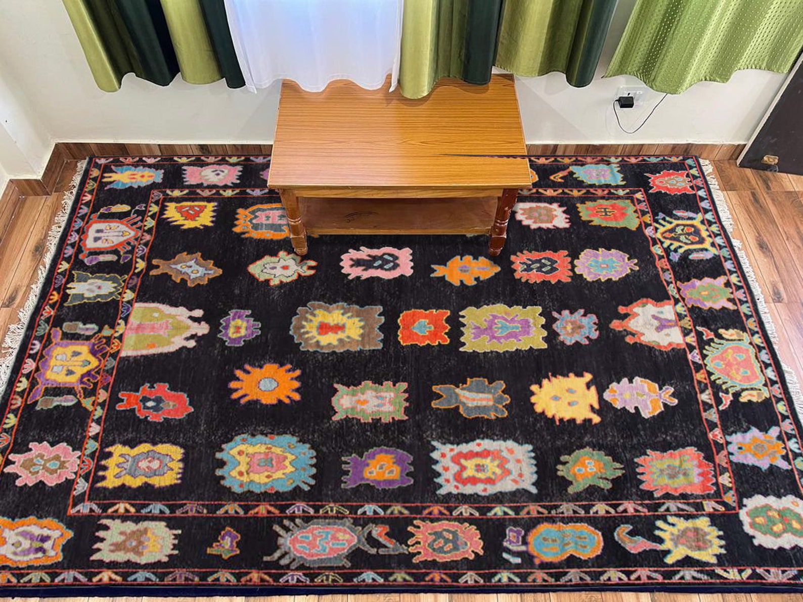 Black Modern Turkish Oushak Handmade Wool Rug for Living Room and ...