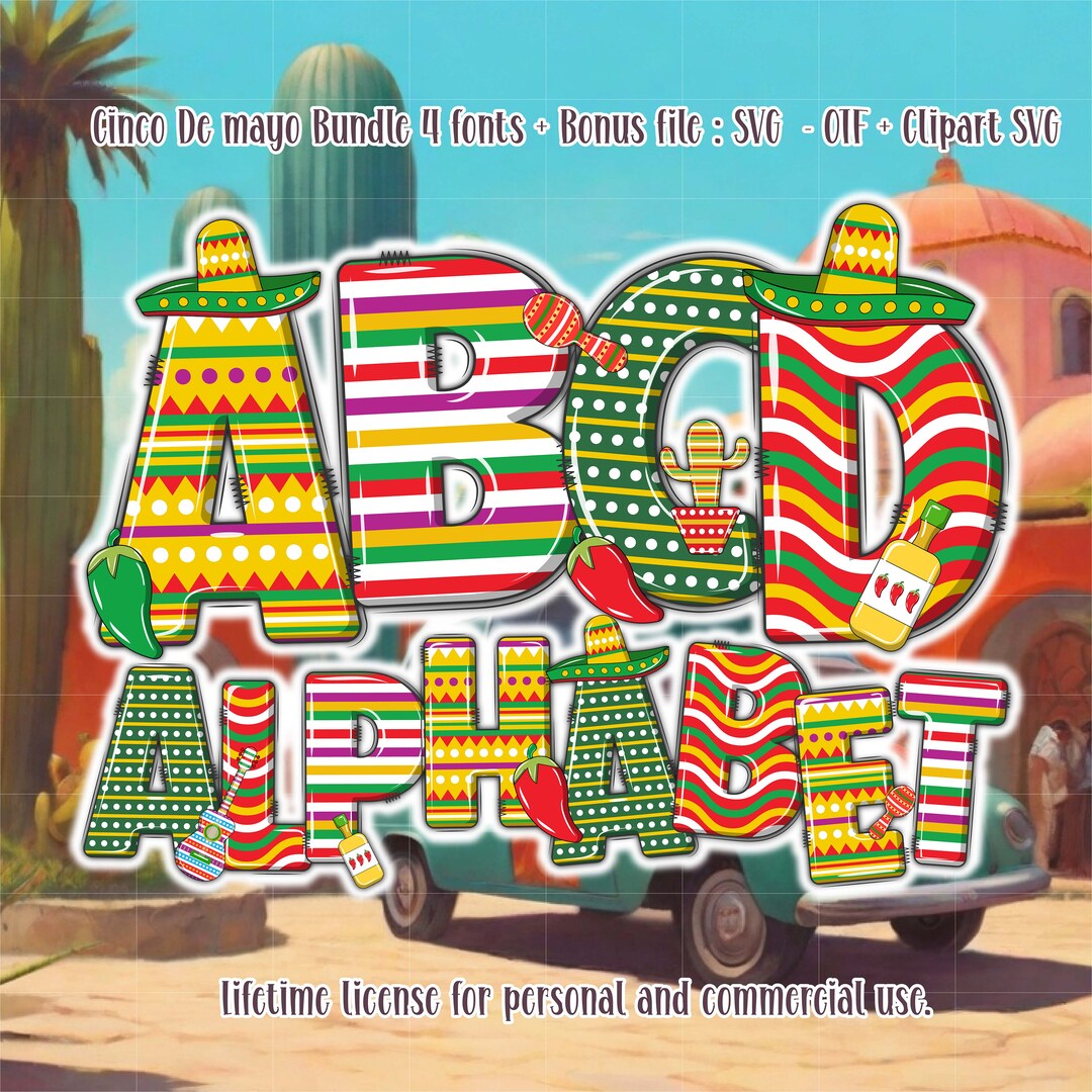 Cinco De Mayo PNG Alphabet, Fiesta Doodle Alphabet Bundle, Fiesta PNG ...