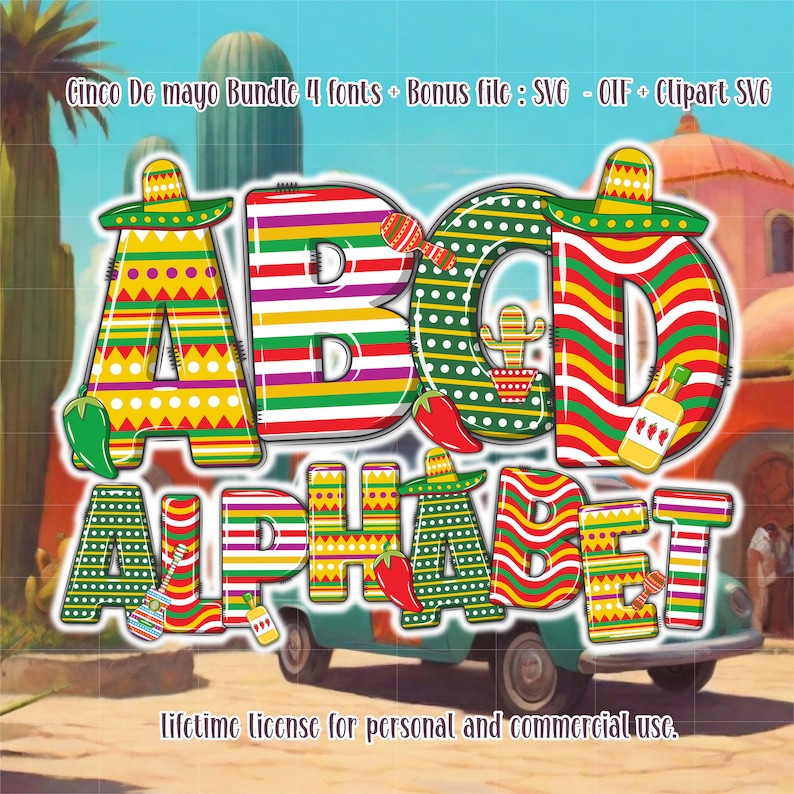 Cinco De Mayo PNG Alphabet, Fiesta Doodle Alphabet Bundle, Fiesta PNG ...