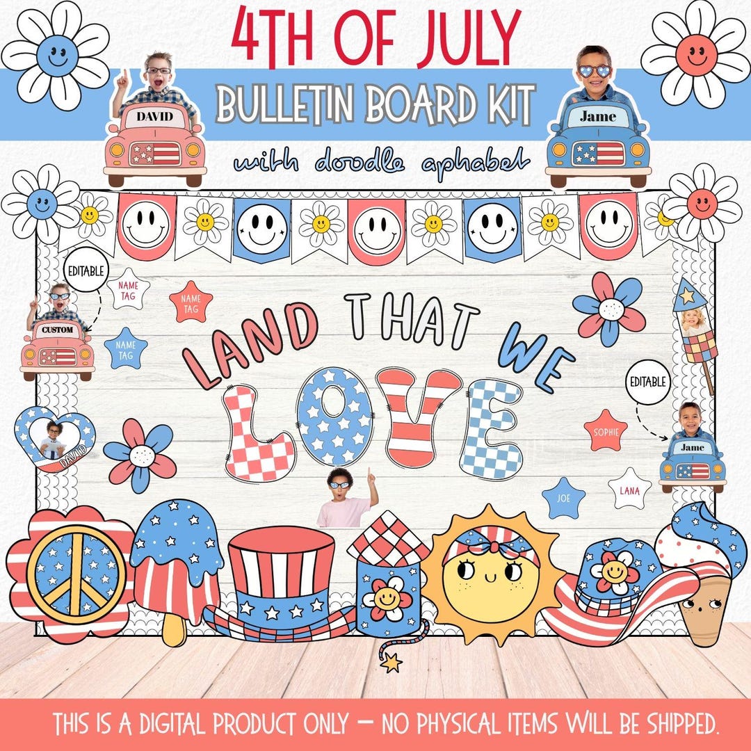 Patriotic Bulletin Board Kit | Retro 4th of July Classroom Decor ...