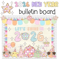 Shine Bright New Year Bulletin Board Kit | Printable Groovy Bulletin ...