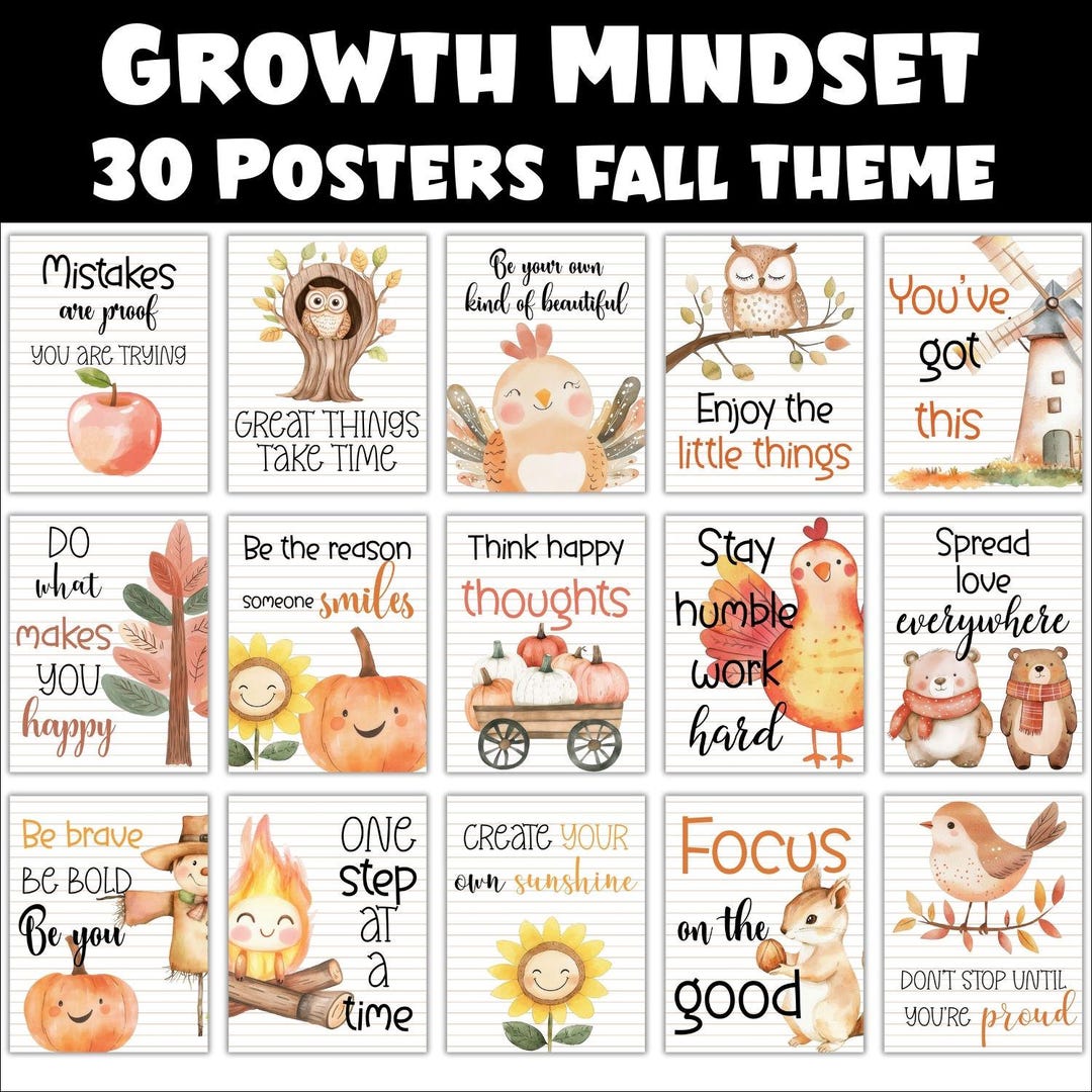Growth Mindset Posters Fall Theme – Motivational Quotes, Autumn ...