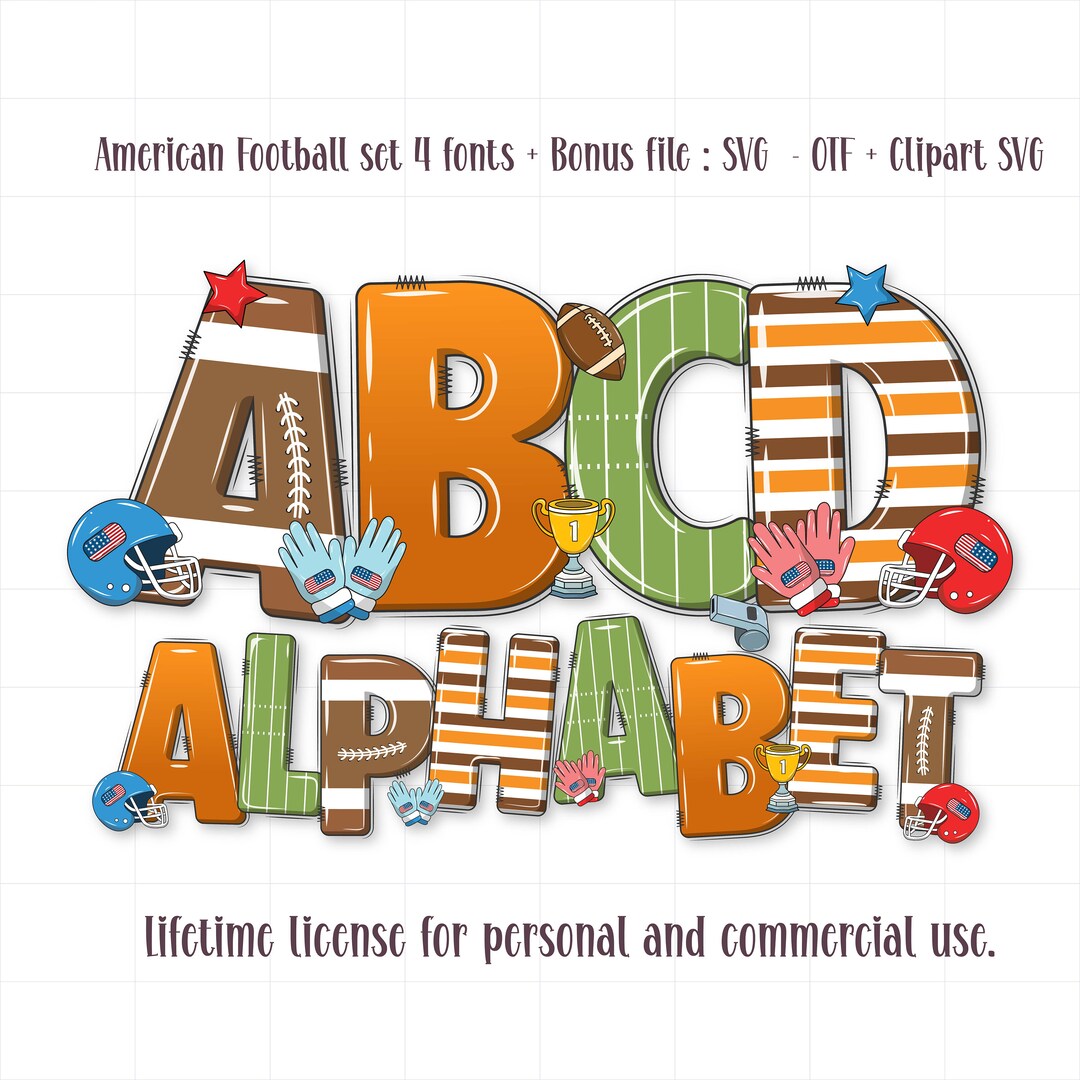Football Doodle Alphabet Bundle Png,football Sublimation Design ...