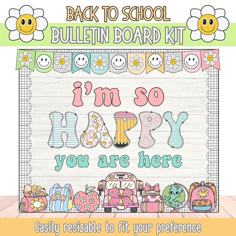 Back to School Bulletin Board Kit | I'm so Happy You Are Here | Groovy ...