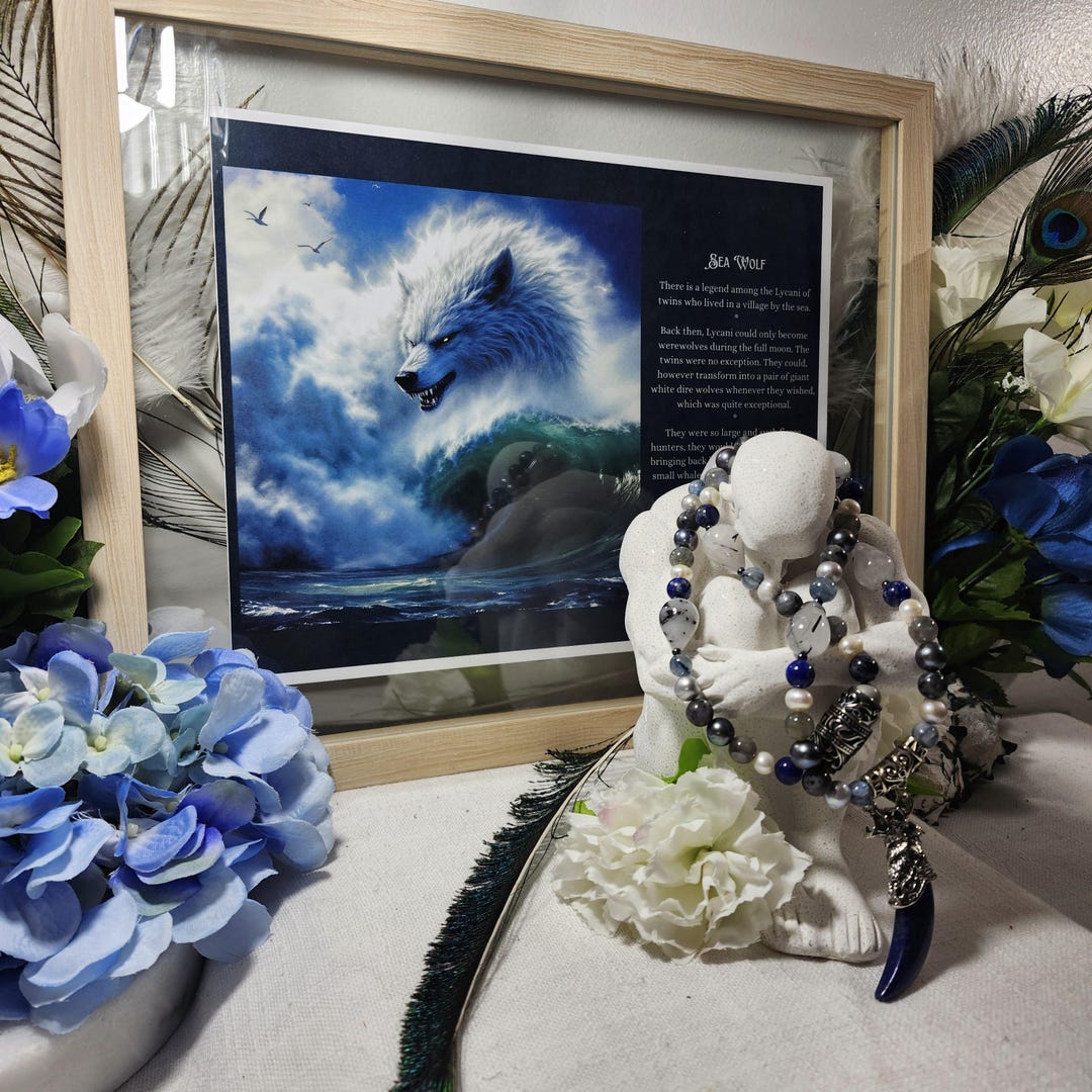 Lapis Sea Wolf Necklace: Tourmalated Quartz, Kyanite & Pearl - Etsy