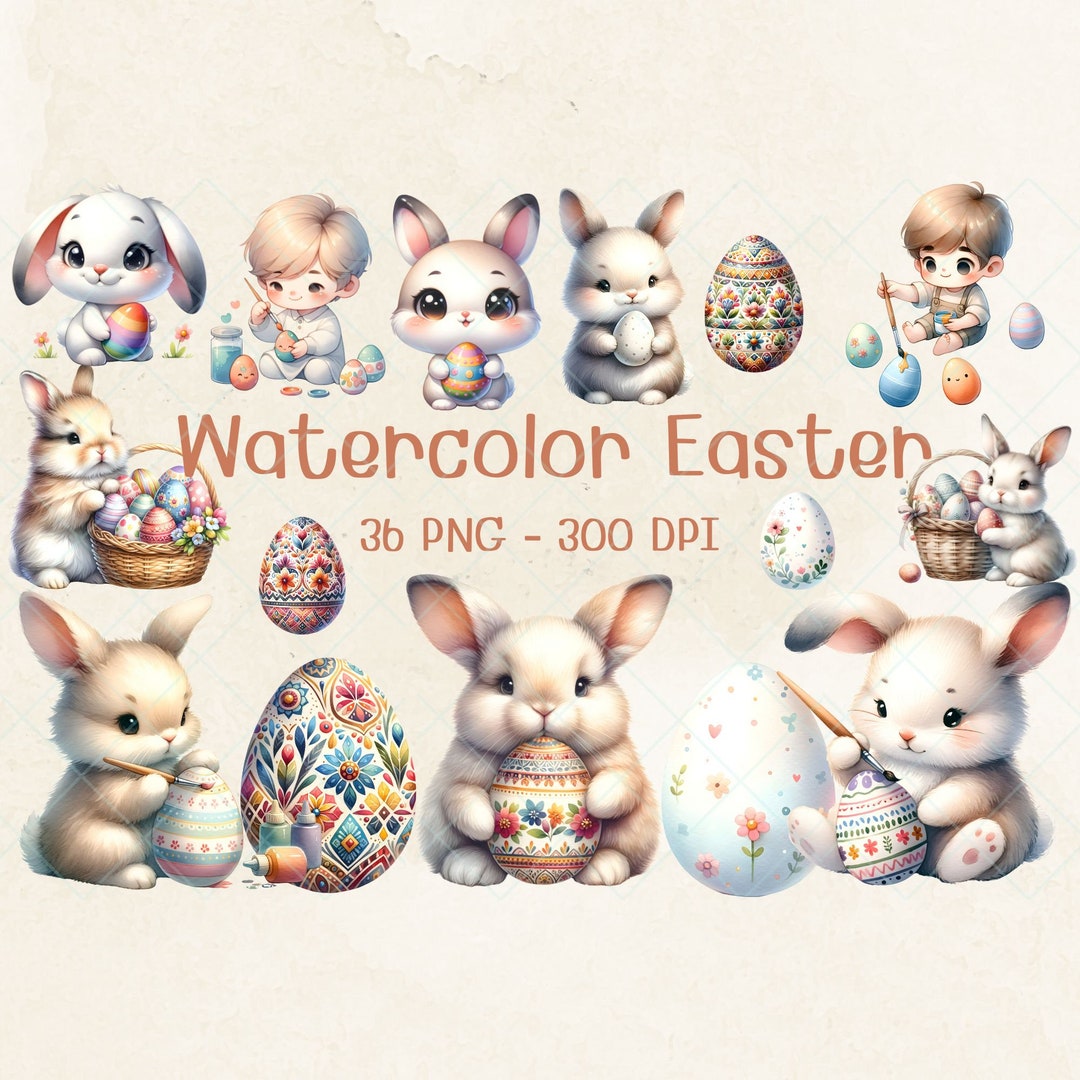 Watercolor Easter Clipart , Easter Clipart, Easter Bunny, Easter Egg ...
