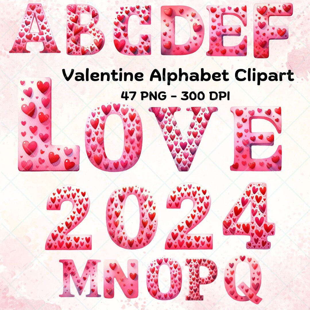 Watercolor Valentine Alphabet Clipart, Valentine PNG Letter, Valentine ...