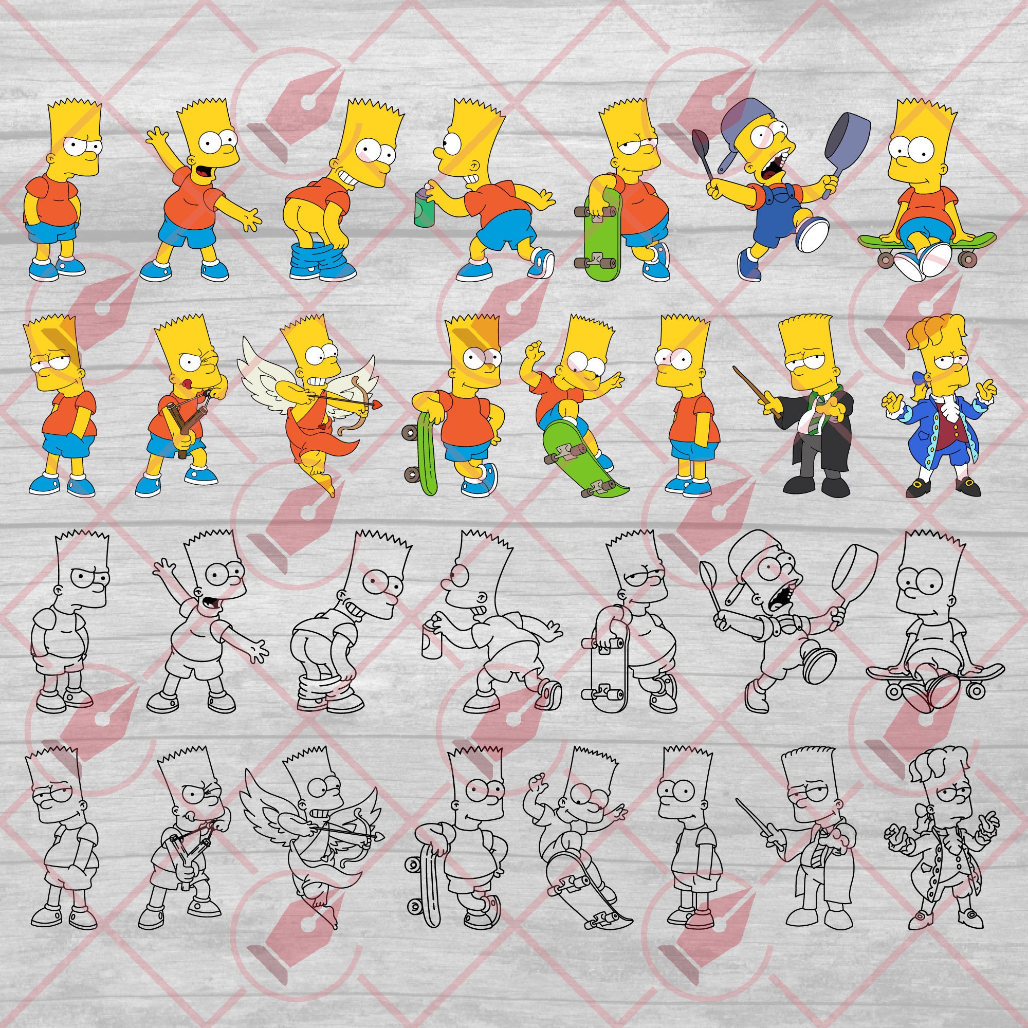 BART SIMPSON PACK Digital File Set Svg, Eps, Png for Cricut, Silhouette and More Vector Art ...