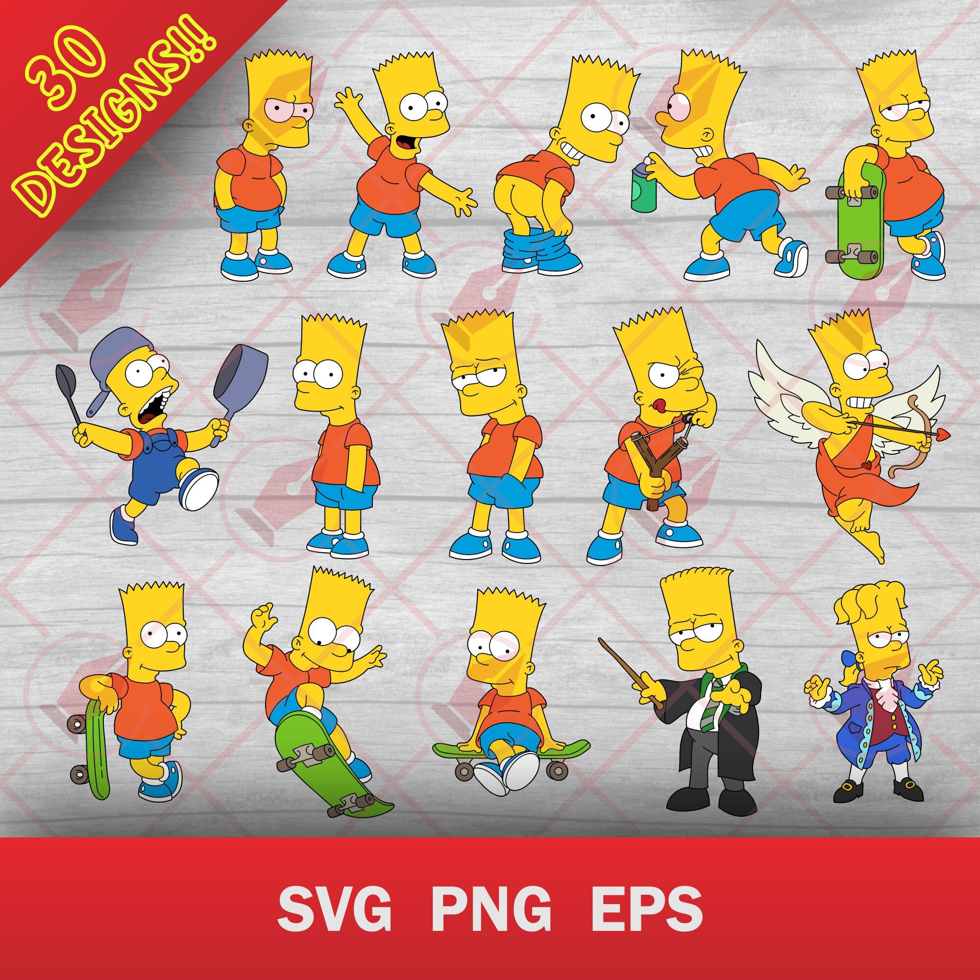 BART SIMPSON PACK Digital File Set Svg, Eps, Png for Cricut, Silhouette ...