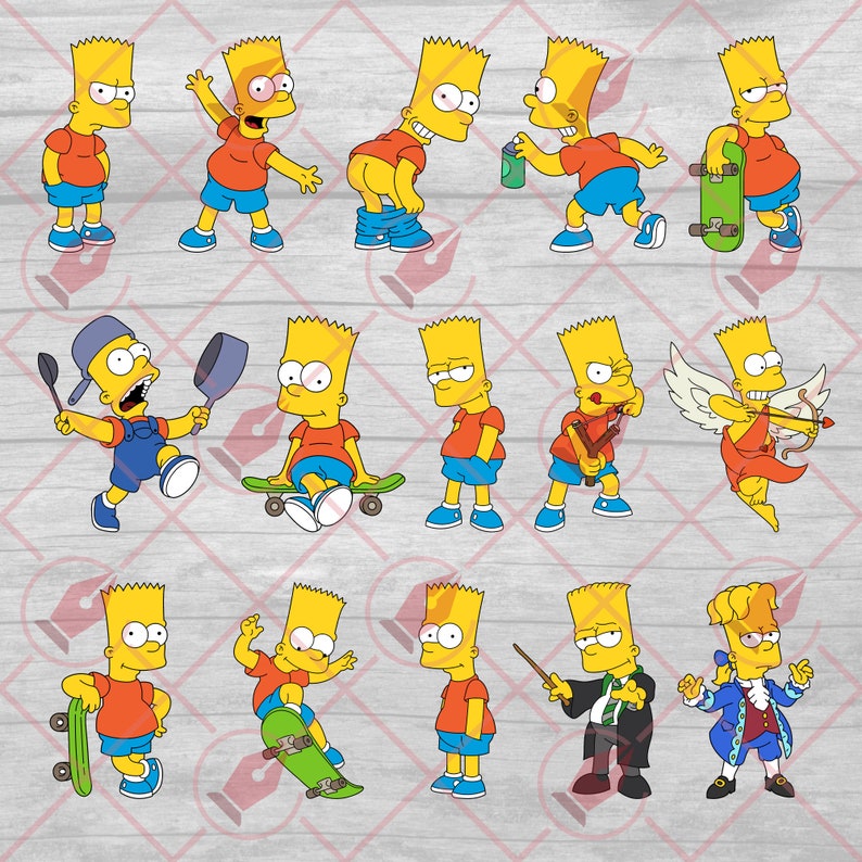 BART SIMPSON PACK Digital File Set Svg, Eps, Png for Cricut, Silhouette and More Vector Art ...