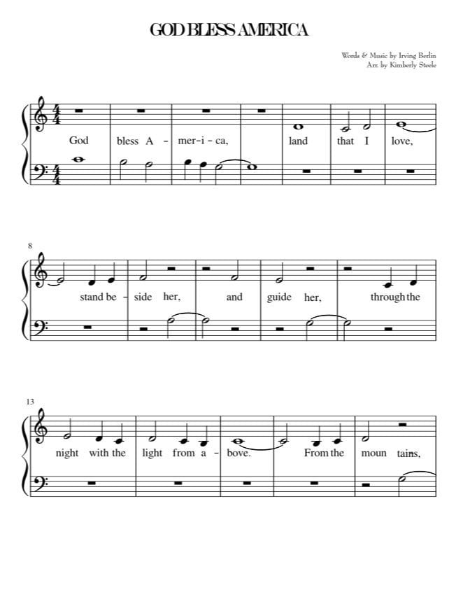 God Bless America Easy Sheet Music Level 1 Piano PDF - Etsy