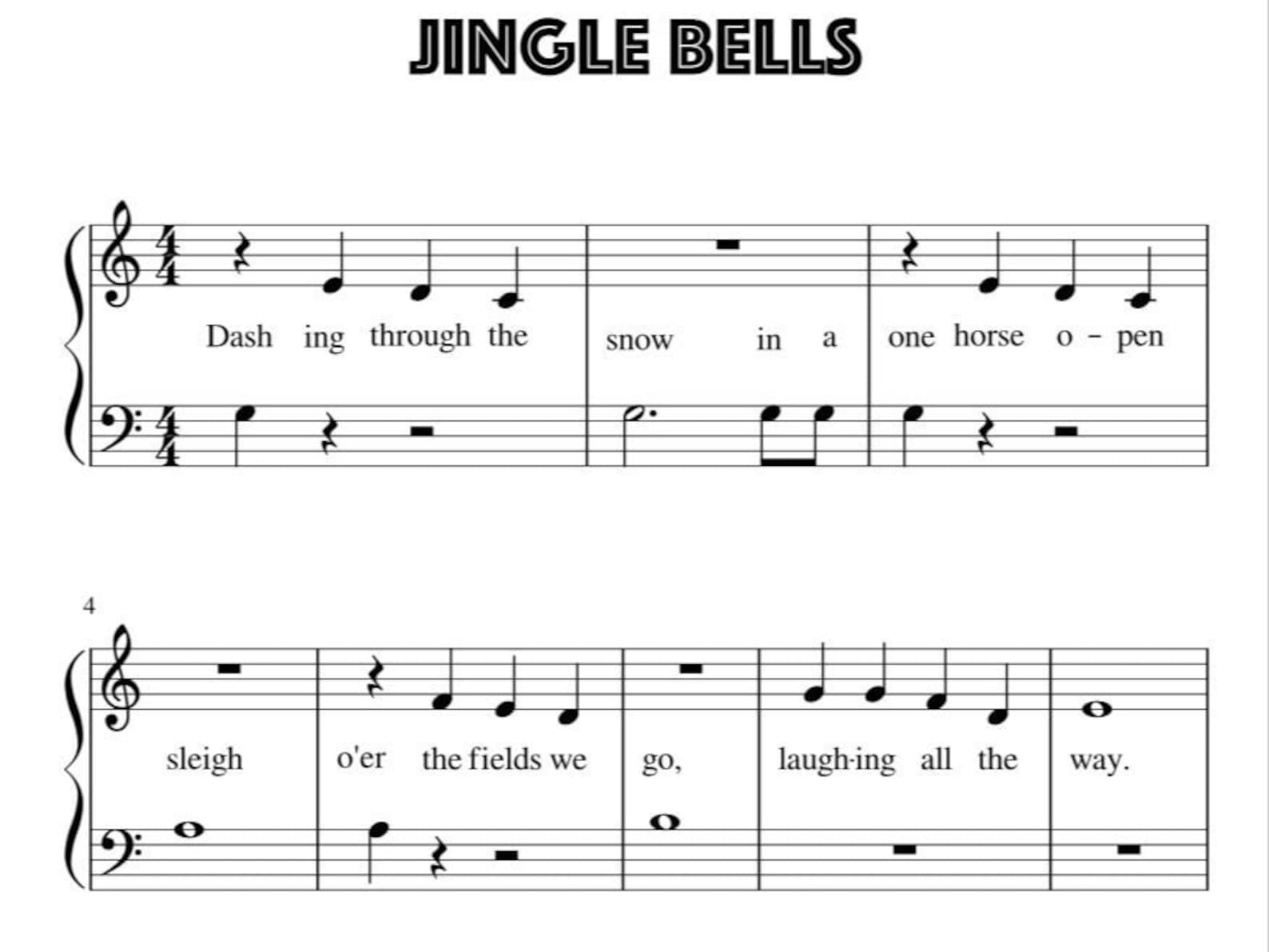 Jingle Bells Christmas Sheet Music PDF Easy Level 1 - Etsy