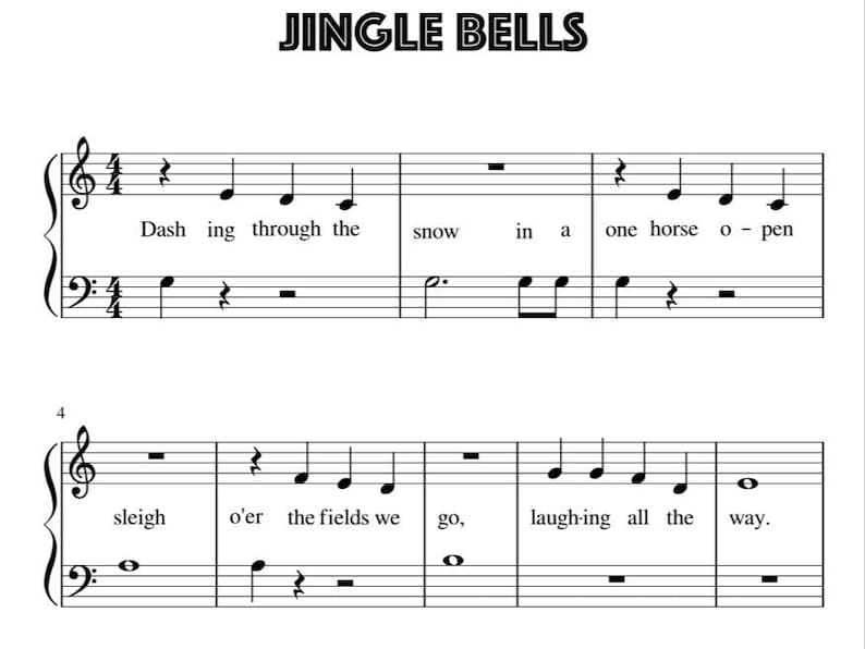 Jingle Bells Christmas Sheet Music PDF Easy Level 1 - Etsy