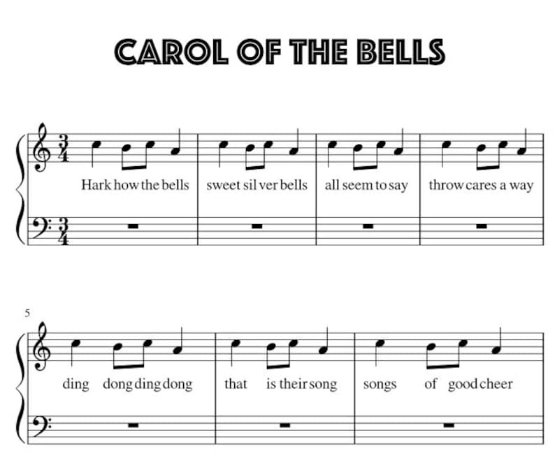 Carol of the Bells for Very Easy Piano Sheet Music PDF - Etsy