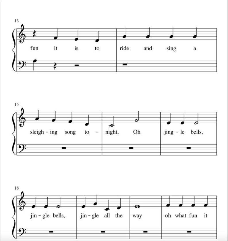 Jingle Bells Christmas Sheet Music PDF Easy Level 1 - Etsy