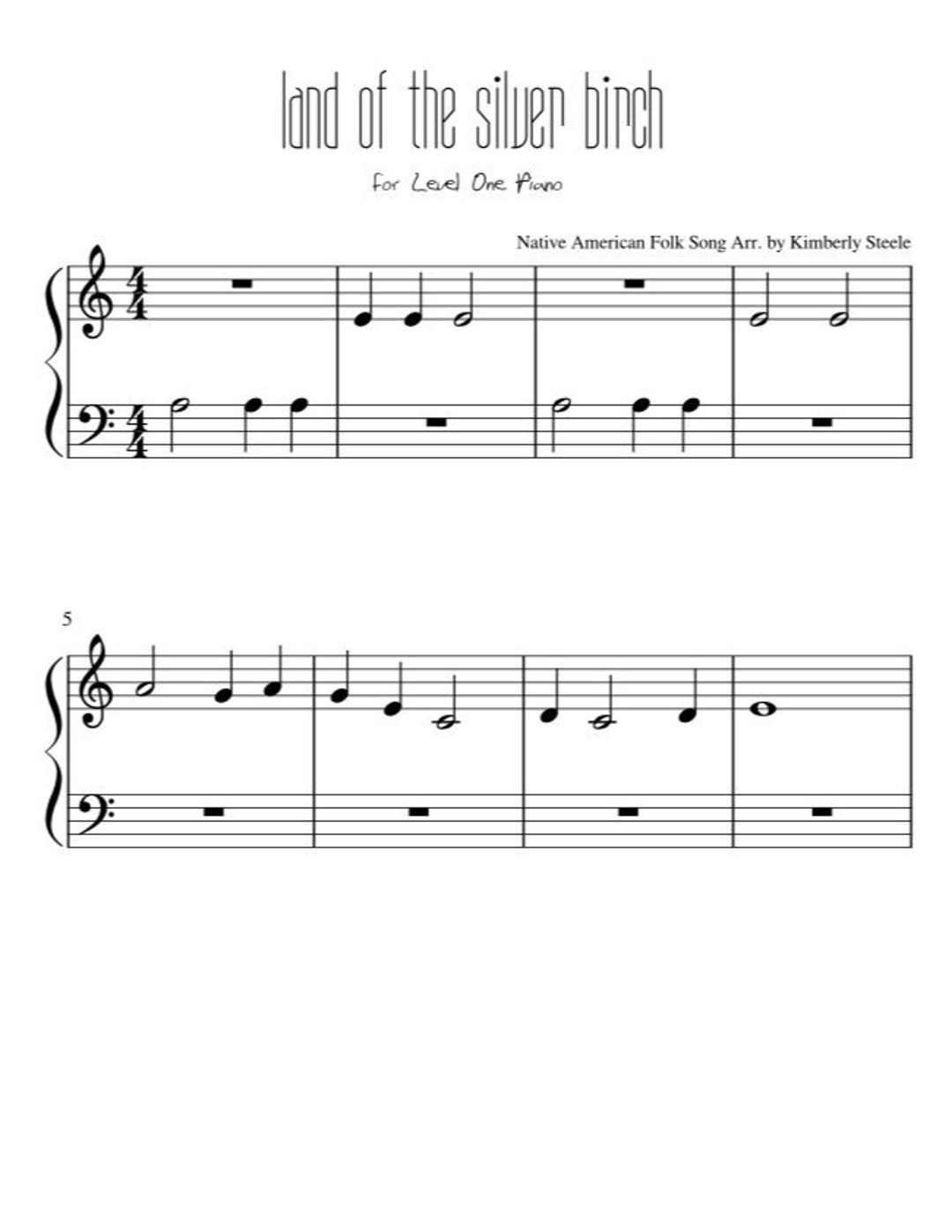 Land of the Silver Birch (song of North America) Level 1 Sheet Music ...