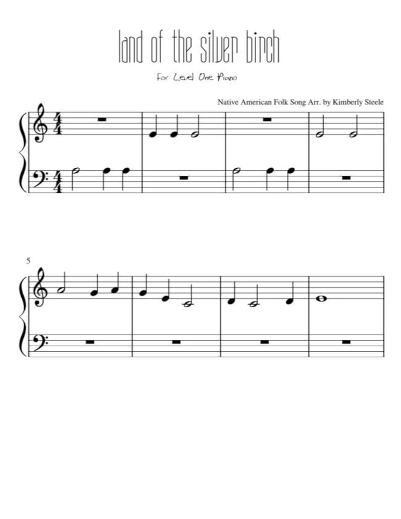 Land of the Silver Birch (song of North America) Level 1 Sheet Music ...