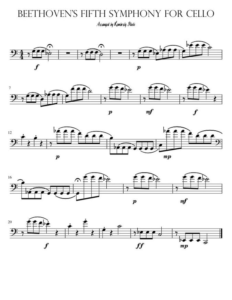 Beethoven's Fifth Symphony for Cello - Etsy