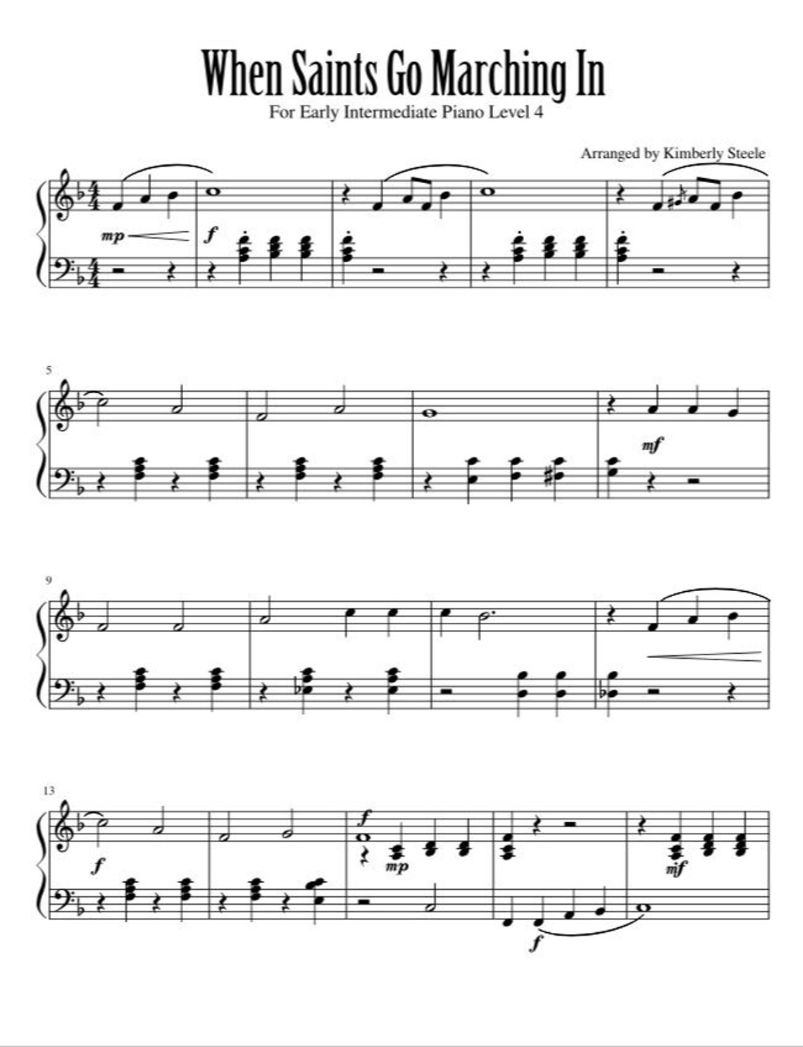 When the Saints Go Marching in Sheet Music for Level 3-4 Piano PDF - Etsy