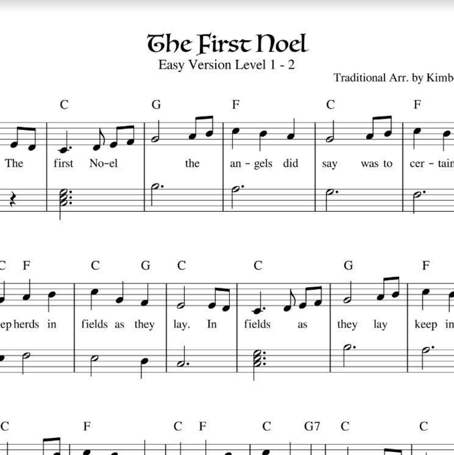 The First Noel for Easy Piano Level 1-2 Sheet Music PDF - Etsy