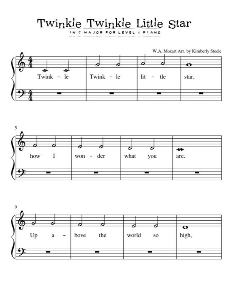Twinkle Twinkle Little Star in C Major Piano Sheet Music PDF - Etsy