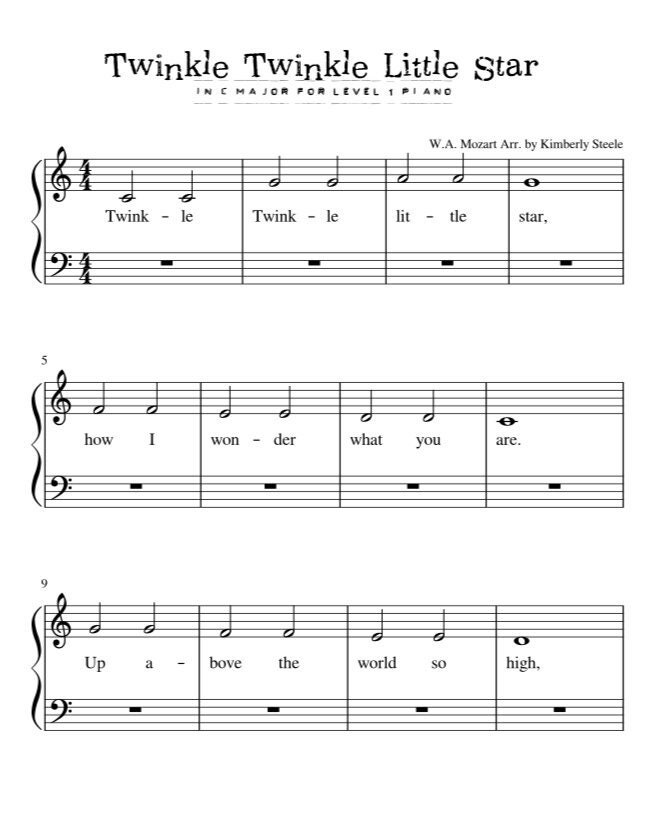 Twinkle Twinkle Little Star in C Major Piano Sheet Music PDF - Etsy