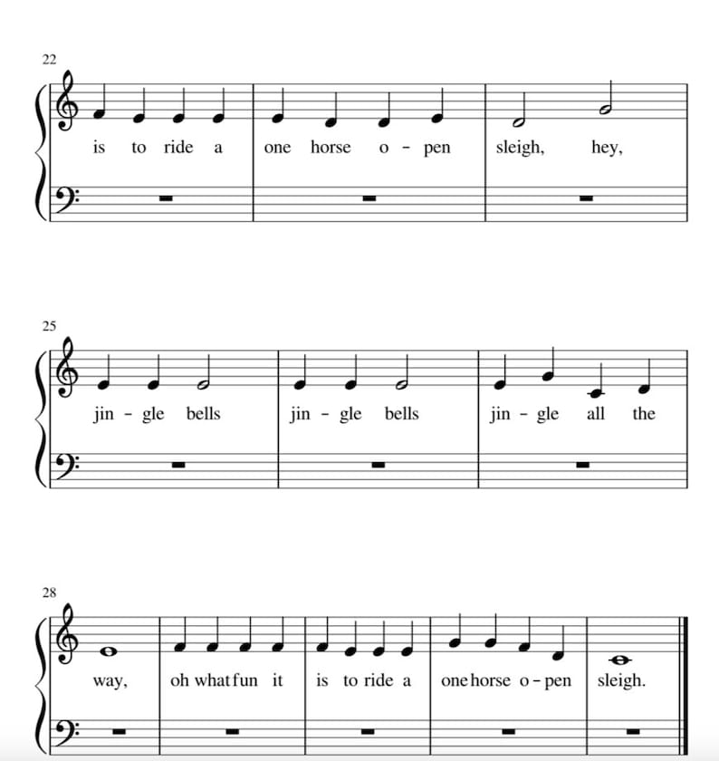 Jingle Bells Christmas Sheet Music PDF Easy Level 1 - Etsy