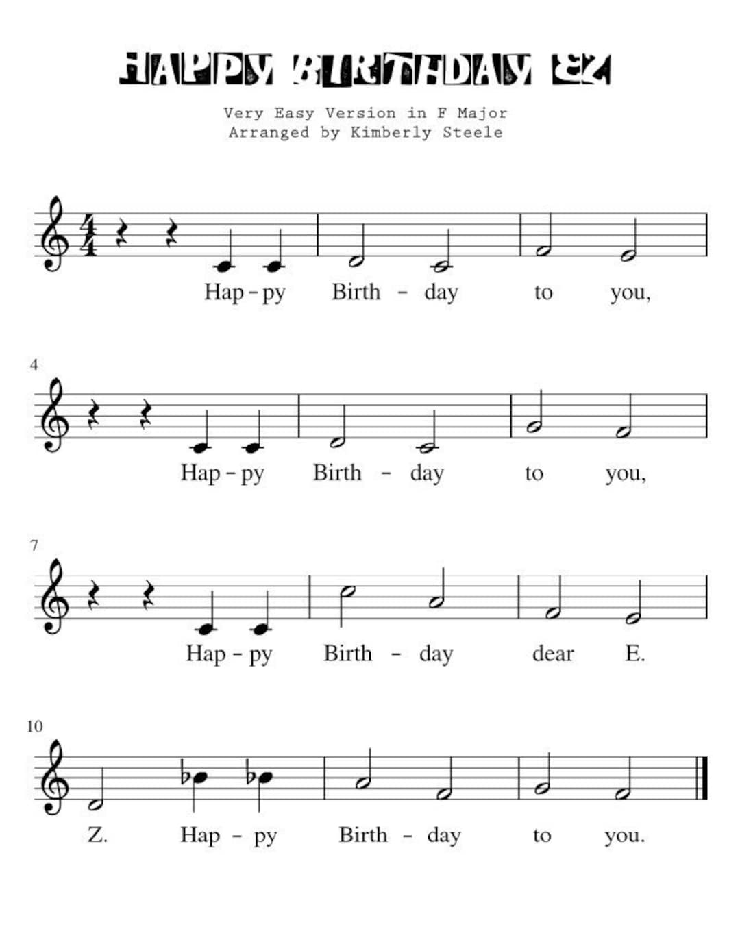 Happy Birthday EZ F Major -- Easiest of All Versions of Happy Birthday ...