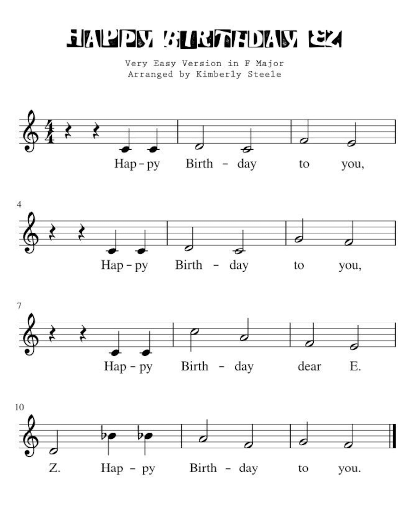 Happy Birthday EZ F Major -- Easiest of All Versions of Happy Birthday ...