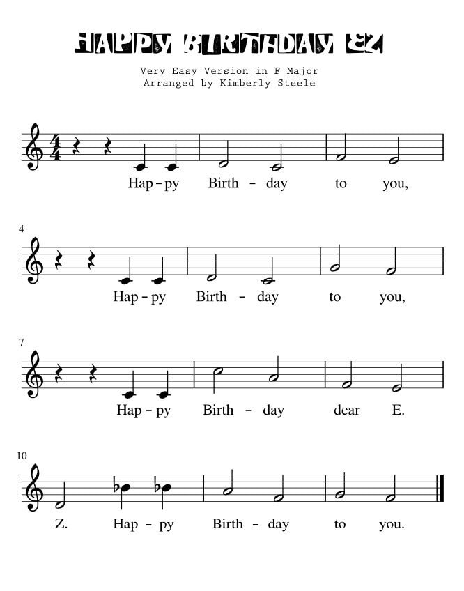 Happy Birthday EZ F Major -- Easiest of All Versions of Happy Birthday ...
