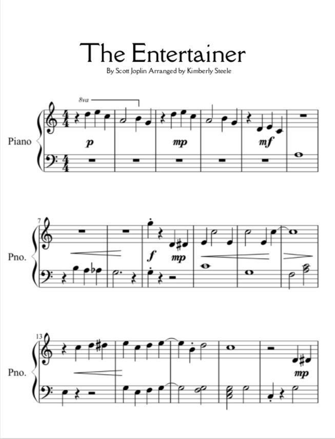 The Entertainer by Scott Joplin Simplified Version for Level 1-2 Piano Sheet Music PDF - Etsy
