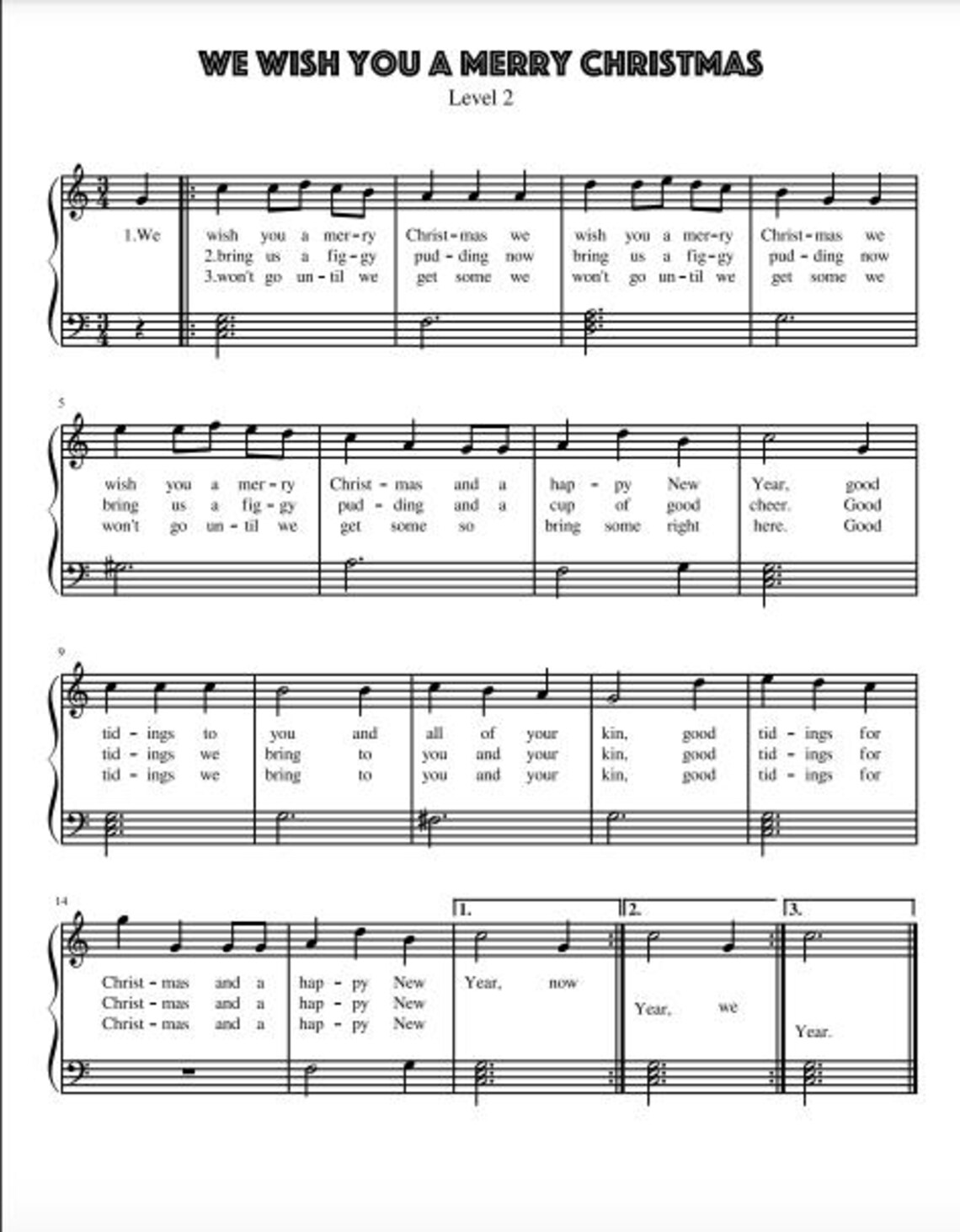 We Wish You a Merry Christmas for Level 2 Piano Beginning 2 Hands - Etsy