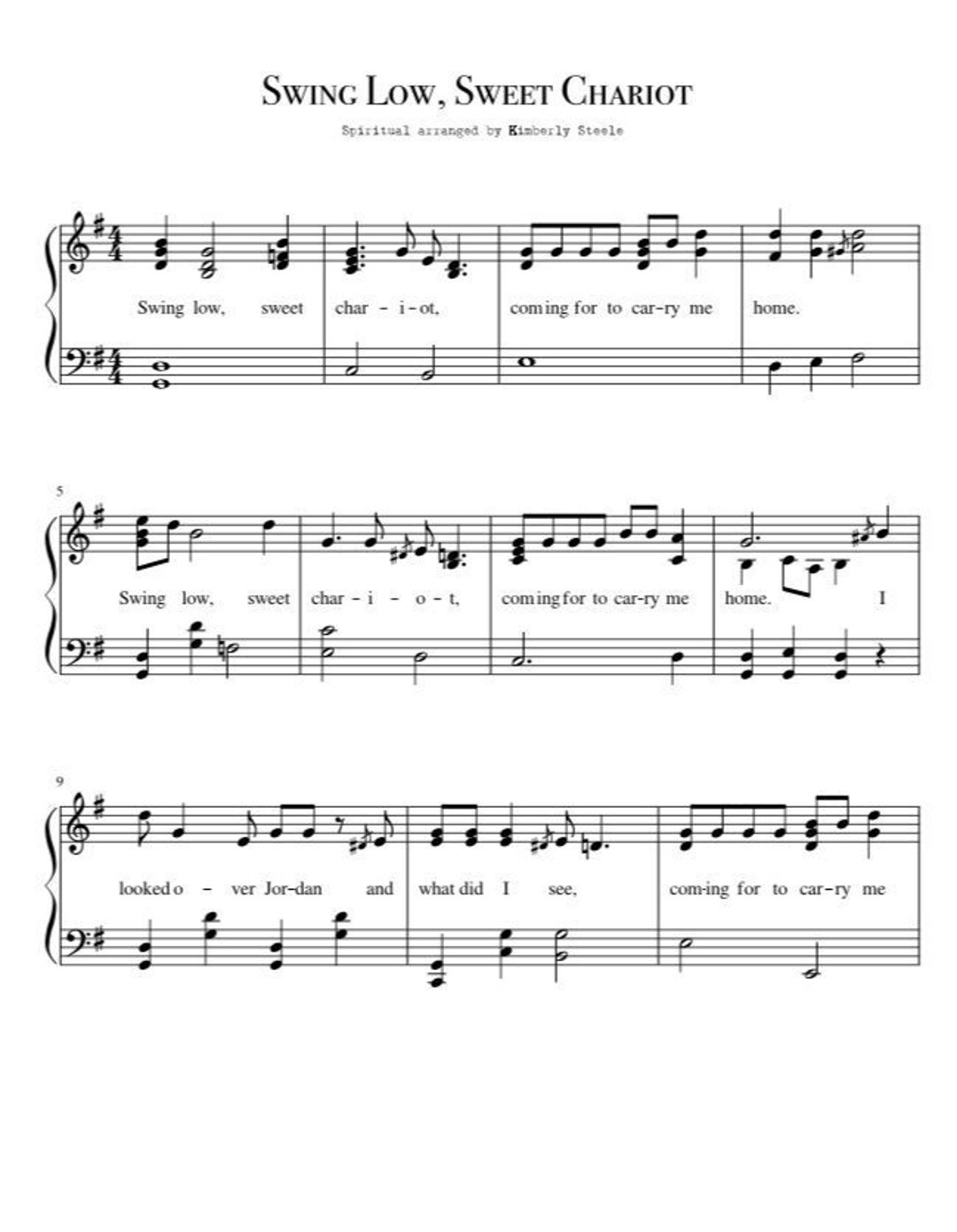 Swing Low Sweet Chariot Recital Sheet Music Piano PDF - Etsy