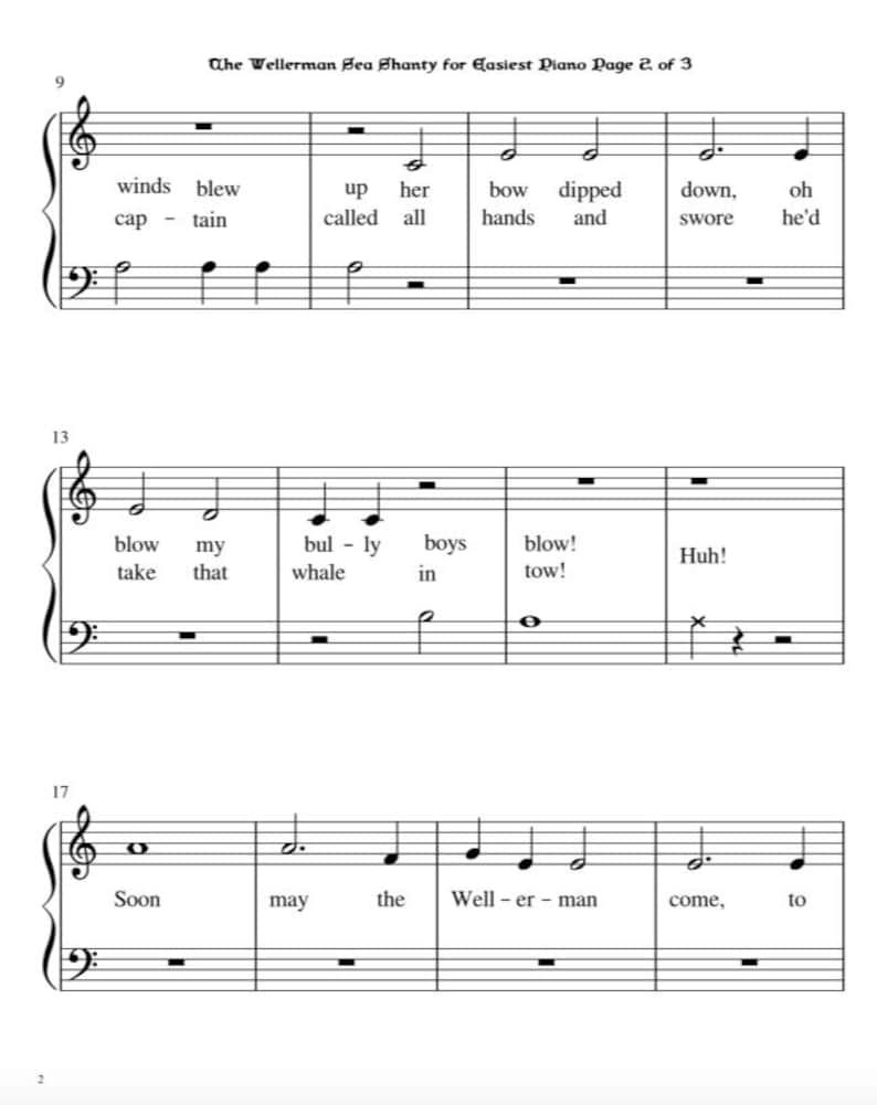 The Wellerman Song Sea Shanty for Easiest Piano - Etsy