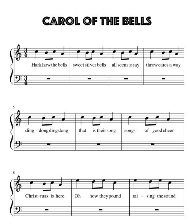 Easiest Carol of the Bells for Very Easy Piano Sheet Music PDF - Etsy
