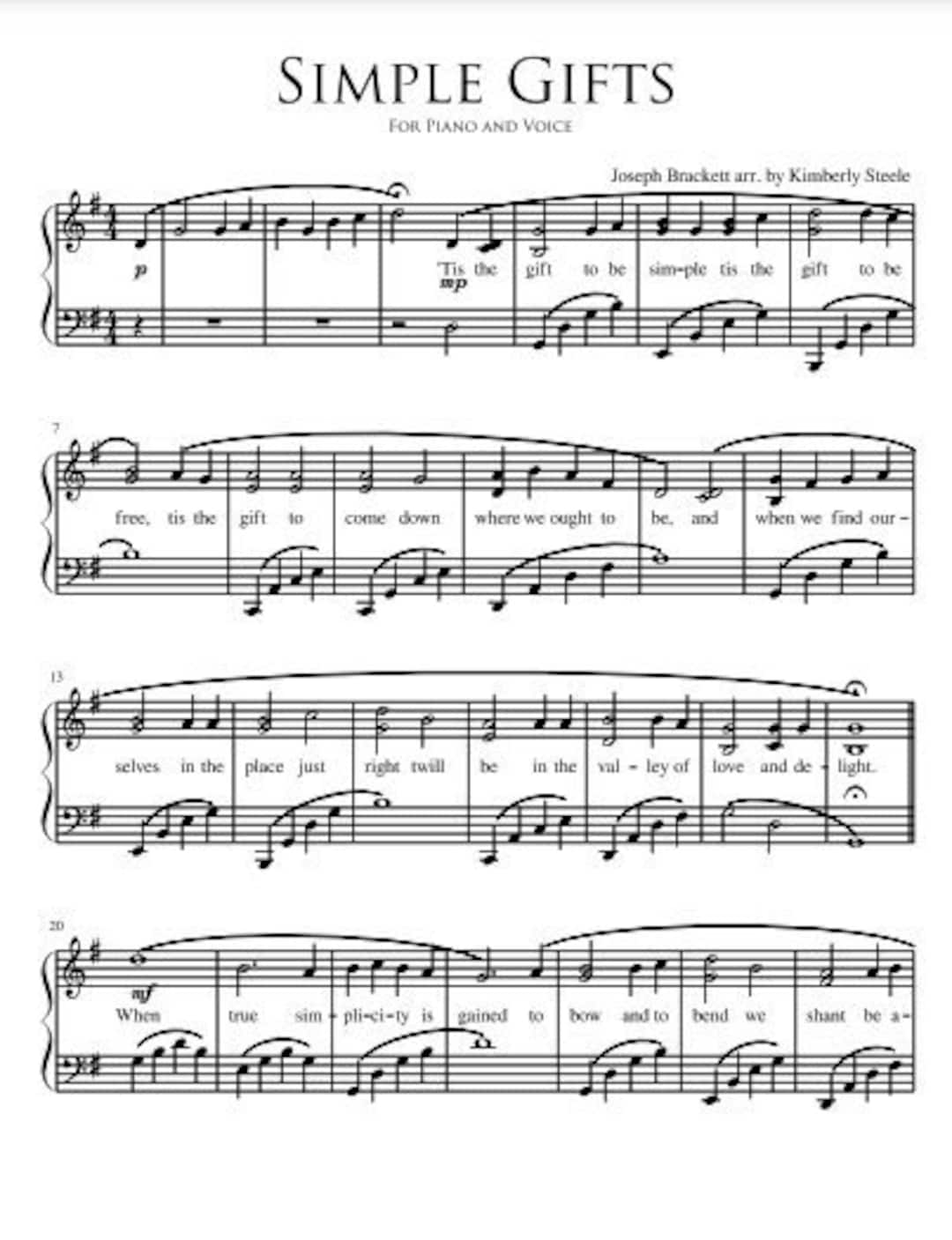 Simple Gifts for Level 4 Piano Recital Sheet Music PDF - Etsy