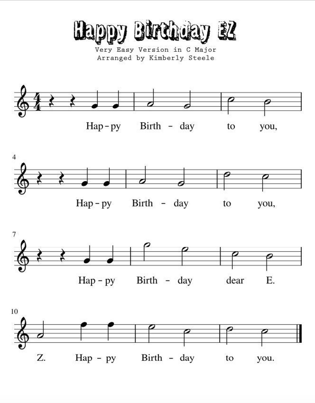 Happy Birthday EZ C Major -- Easiest of All Versions of Happy Birthday ...