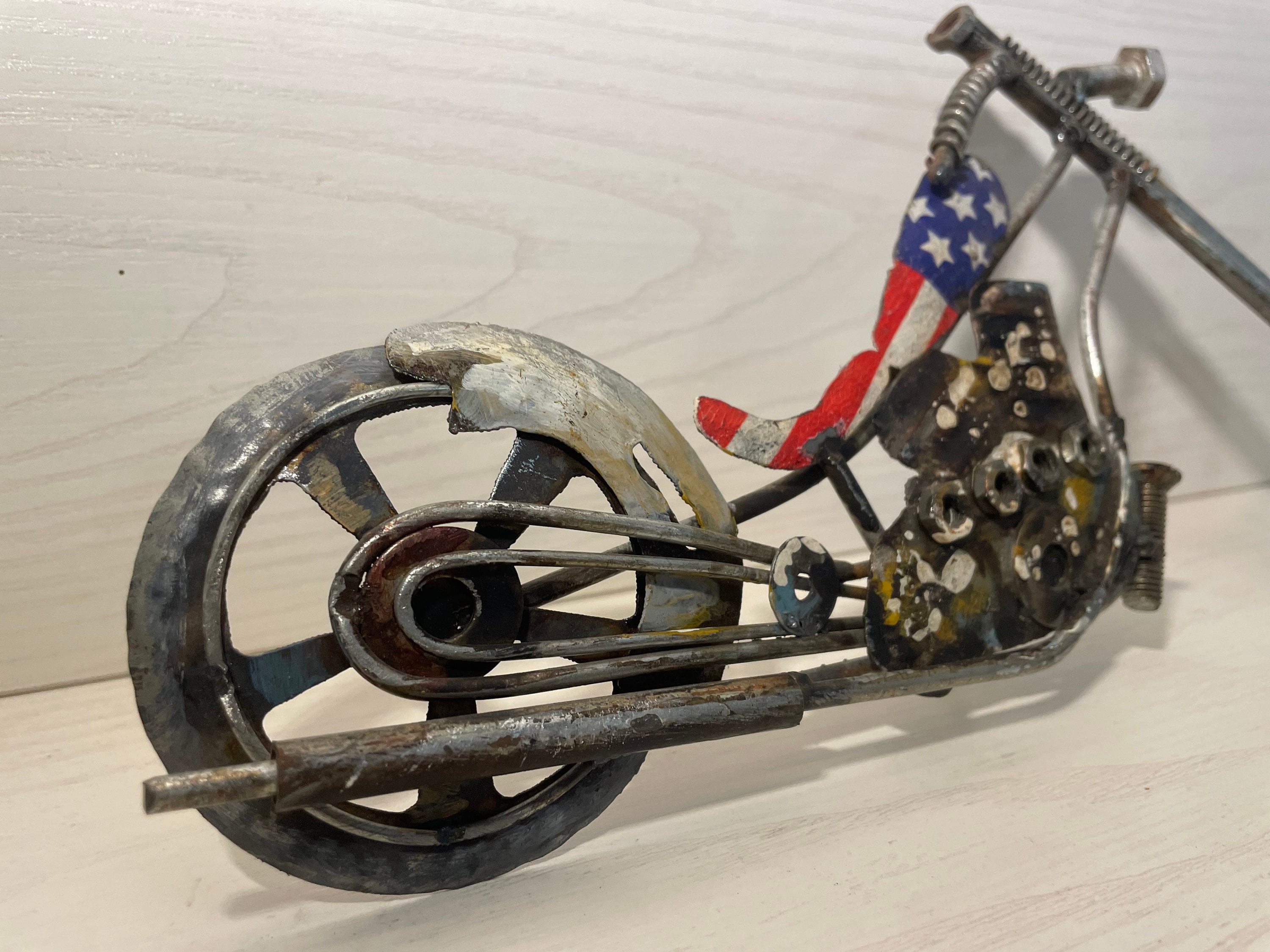 Handmade Scrap Metal Motorcycle Sculpture: Rustic Desk Decor - Etsy