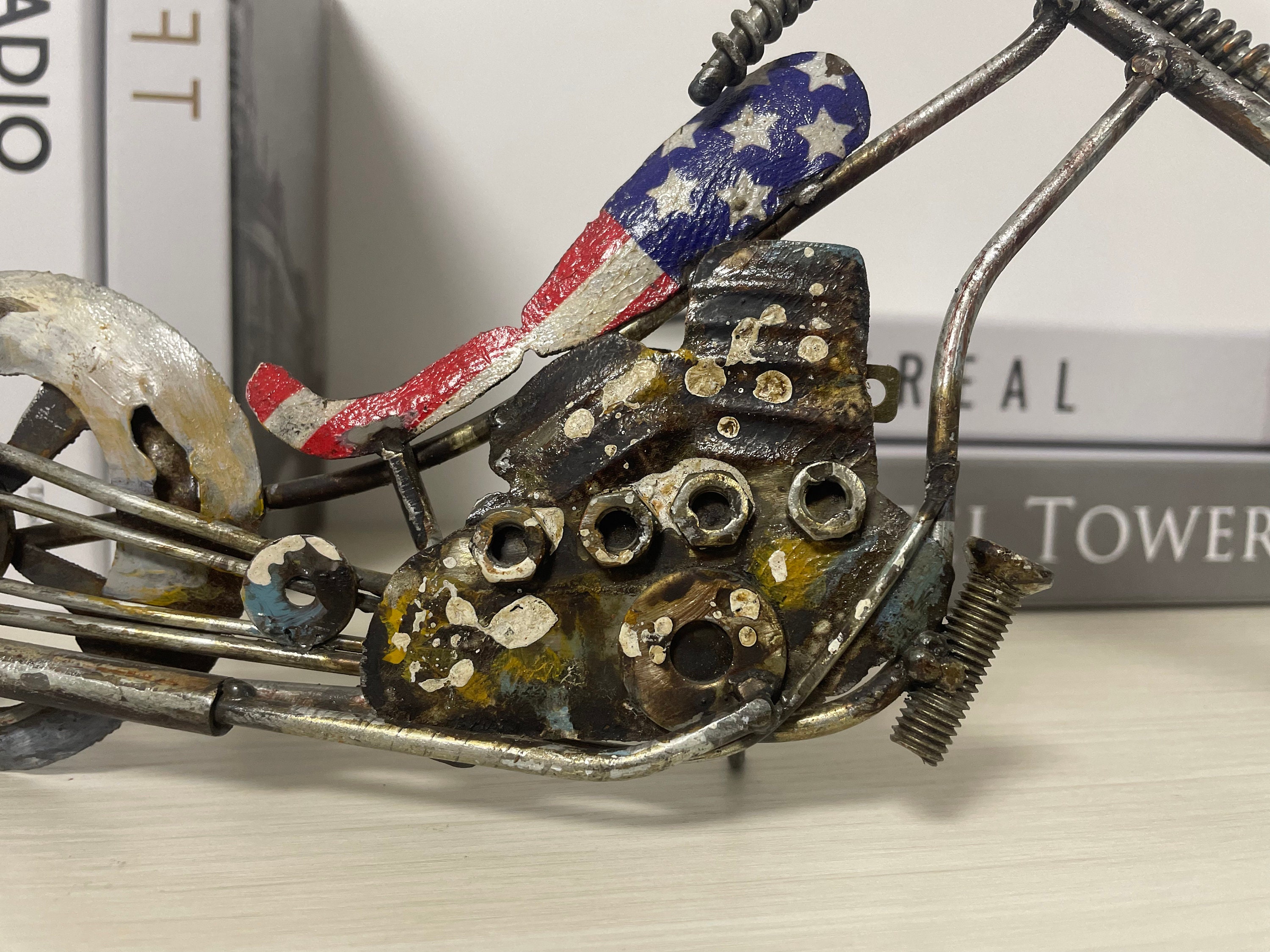 Handmade Scrap Metal Motorcycle Sculpture: Rustic Desk Decor Groomsmen ...