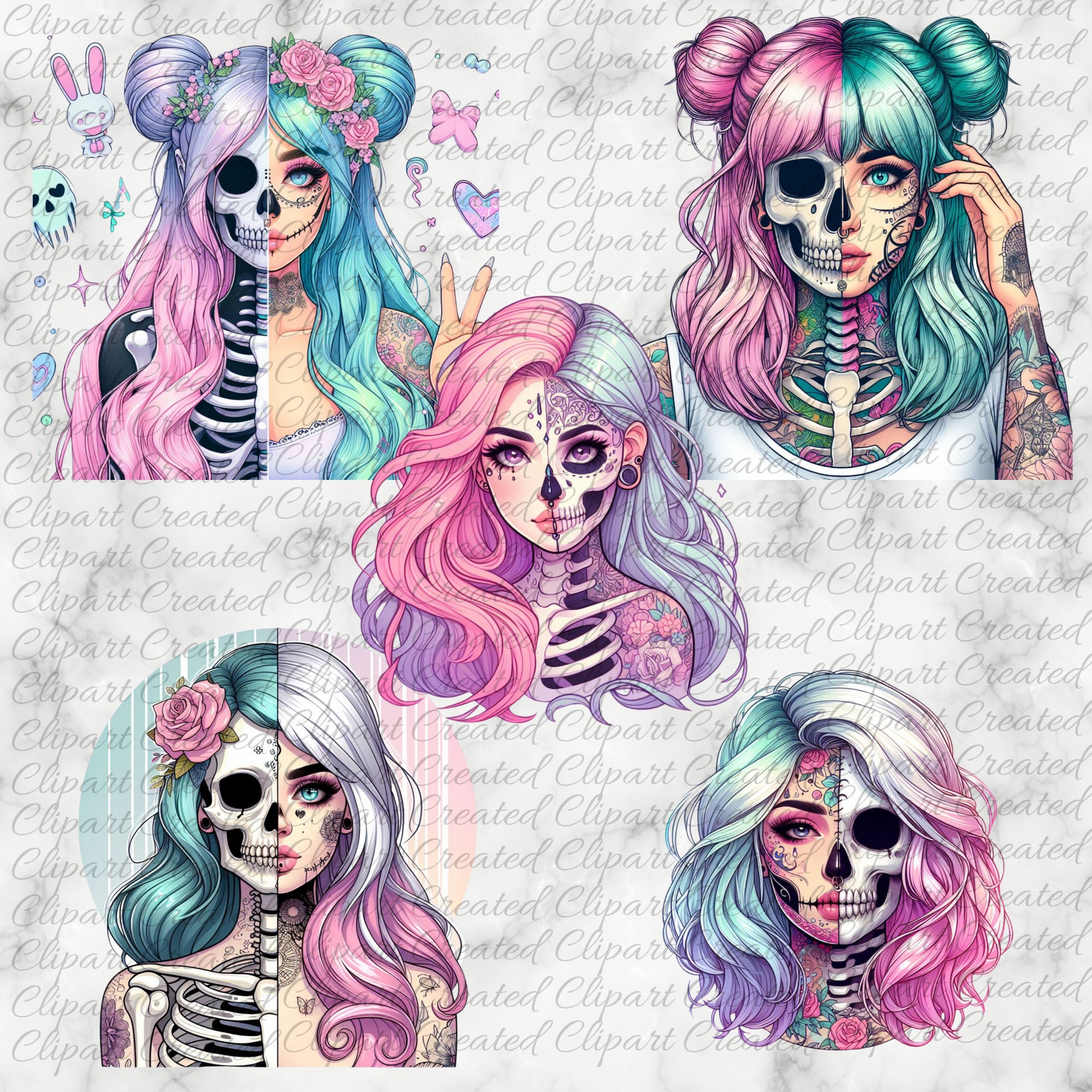 Pastel Skeleton Girl, Pastel Hair, Commercial Use Clip Art, Create Your ...