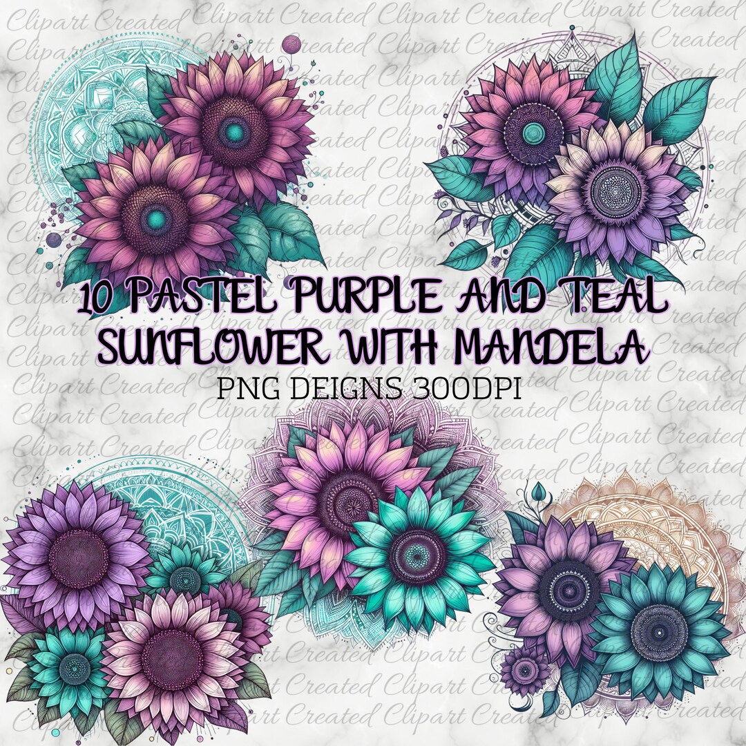 Pink Teal Sunflowers With Pastel Mandela, Commercial Use Clip Art ...