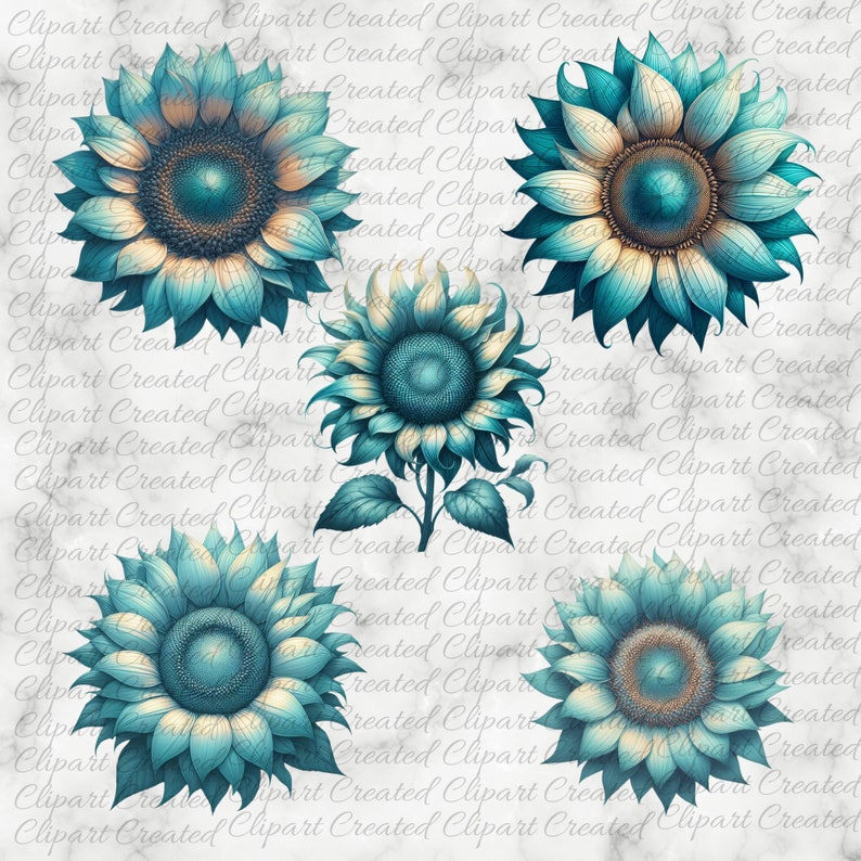 Teal Sunflowers Clip Art, Pastel Clip Art, Commercial Use Clip Art ...
