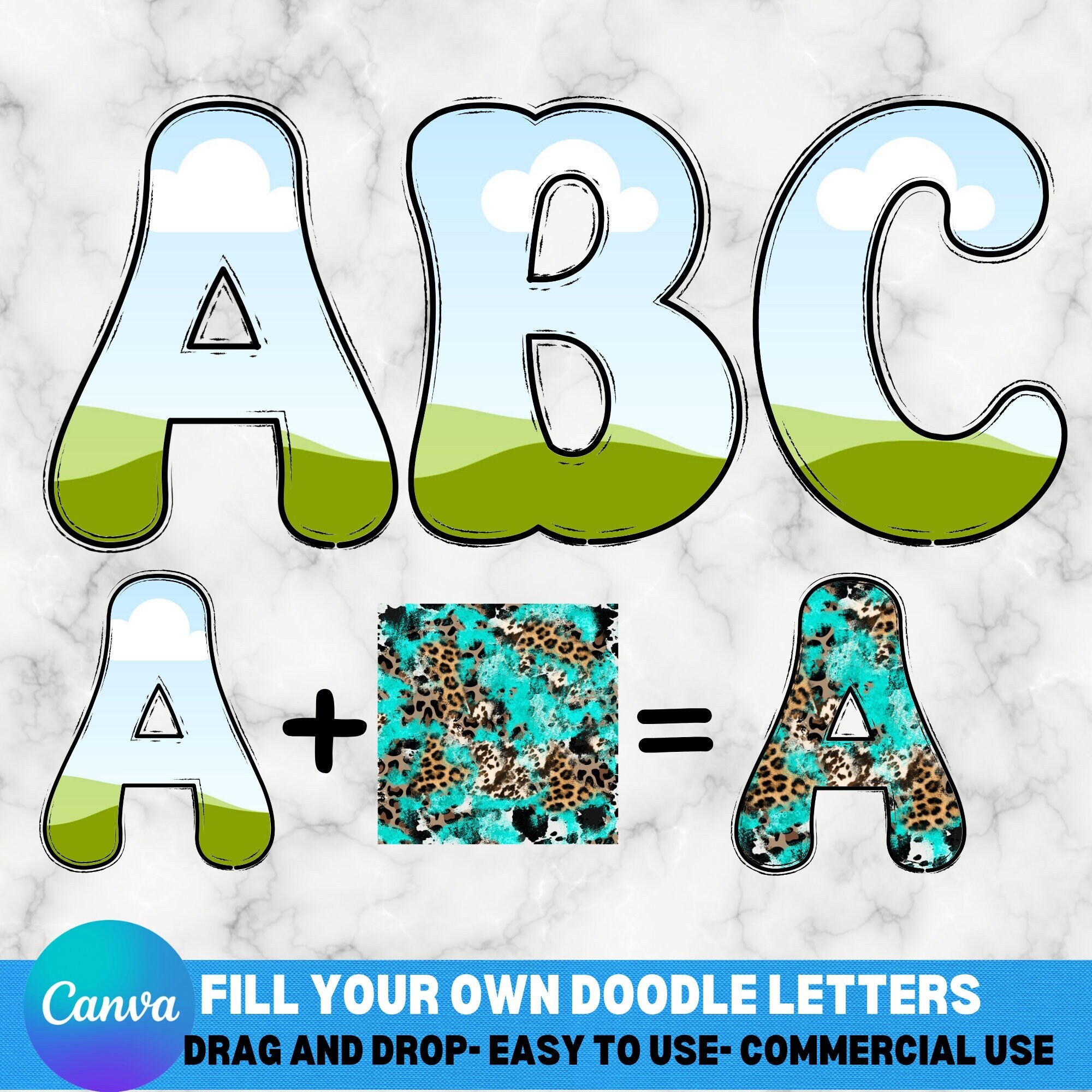 Doodle Letters, Canva Editable, Fill With Your Own Pattern Png, Doodle ...