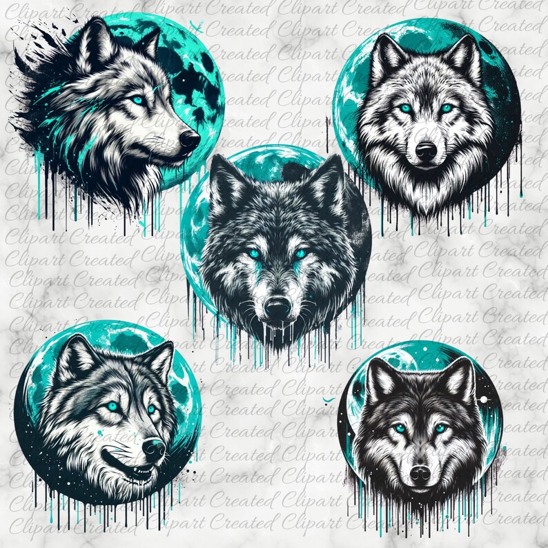 Wolves With Teal Moon, Clip Art, Commercial Use, Create Your Own ...