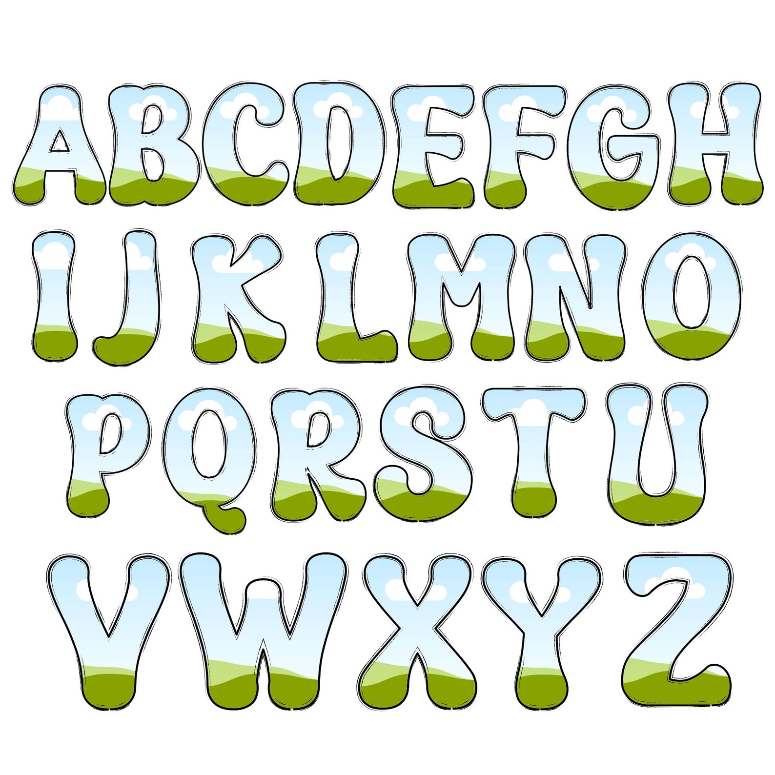 Doodle Letters, Canva Editable, Fill With Your Own Pattern Png, Doodle ...