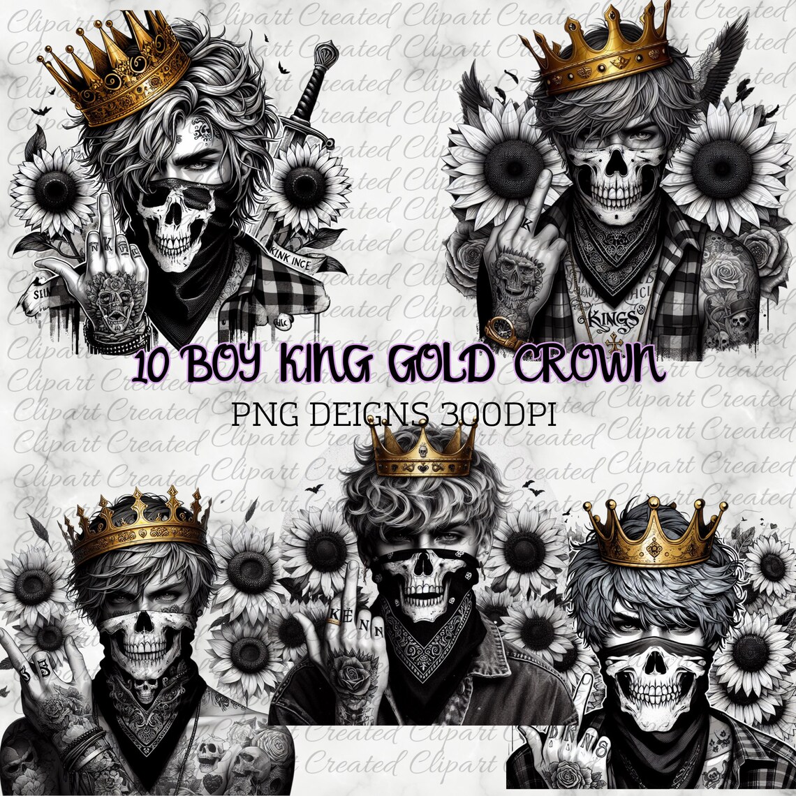 Tattooed Man With Bandana and Crown Clipart, Commercial Use Clipart ...